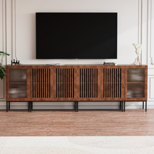 Ebern Designs Storage Cabinet,95" Farmhouse Sideboard Buffet Cabinet With Metal Base And ...